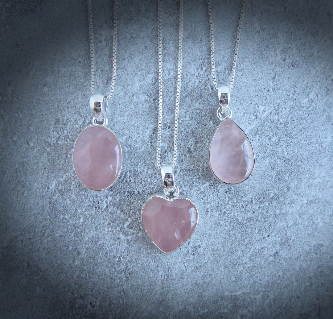 Rose Quartz Necklace Sterling Silver • Pink Quartz Necklace • Genuine ...