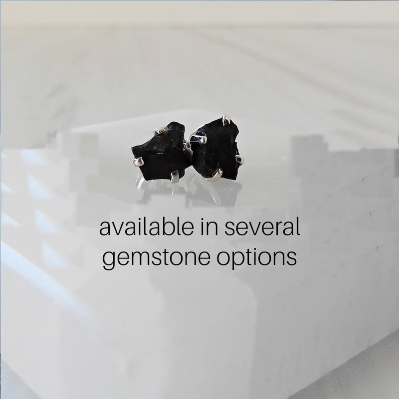 Raw Gemstone Silver Studs - Etsy
