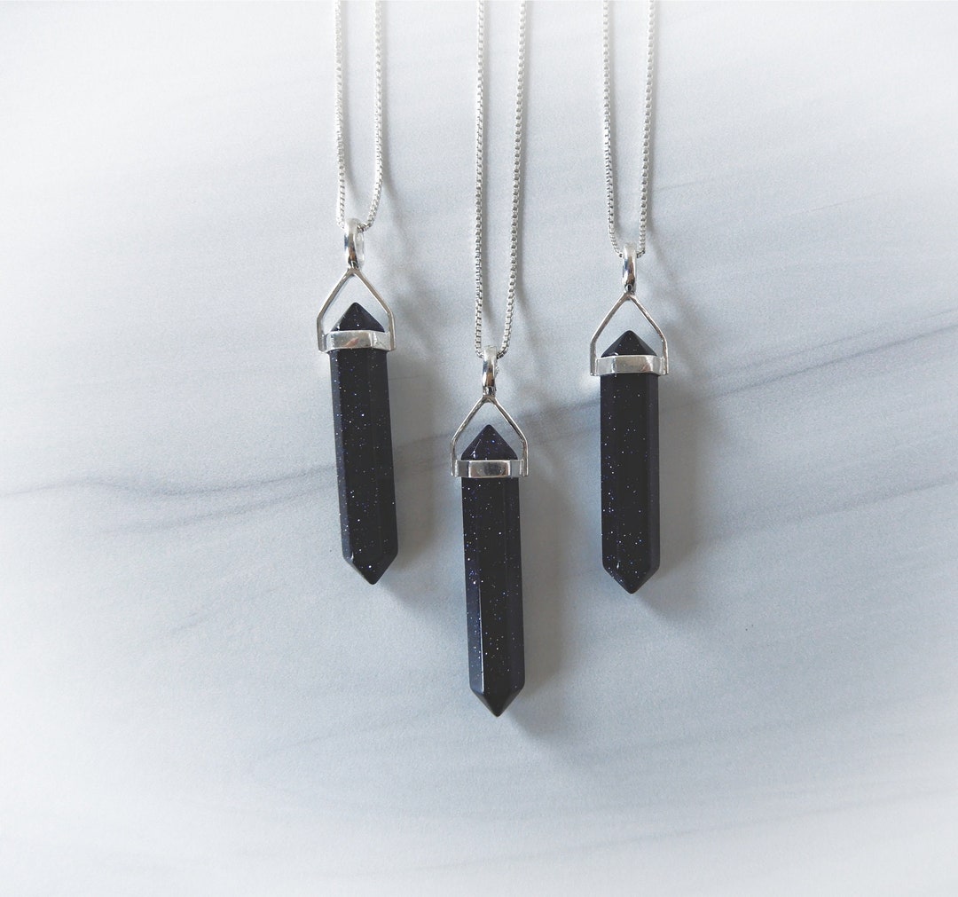 Blue Sandstone Necklace Sterling Silver • Blue Stone Pendant • Genuine ...
