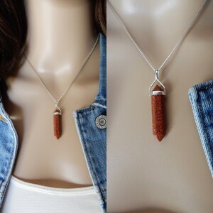 Gold Sandstone Necklace, Goldstone Pendant, Genuine Sandstone, Sterling ...