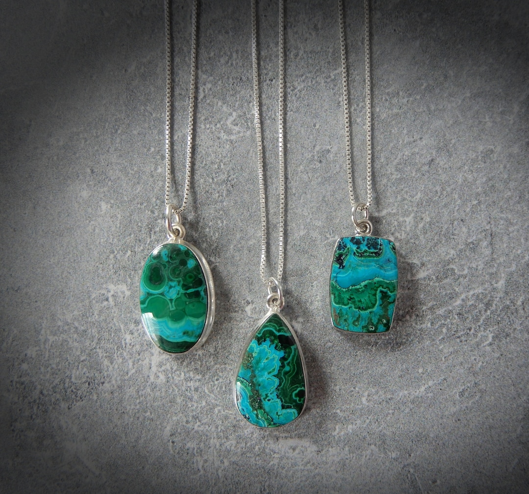 Azurite Chrysocolla Malachite Sterling Silver Necklace • Gift for ...