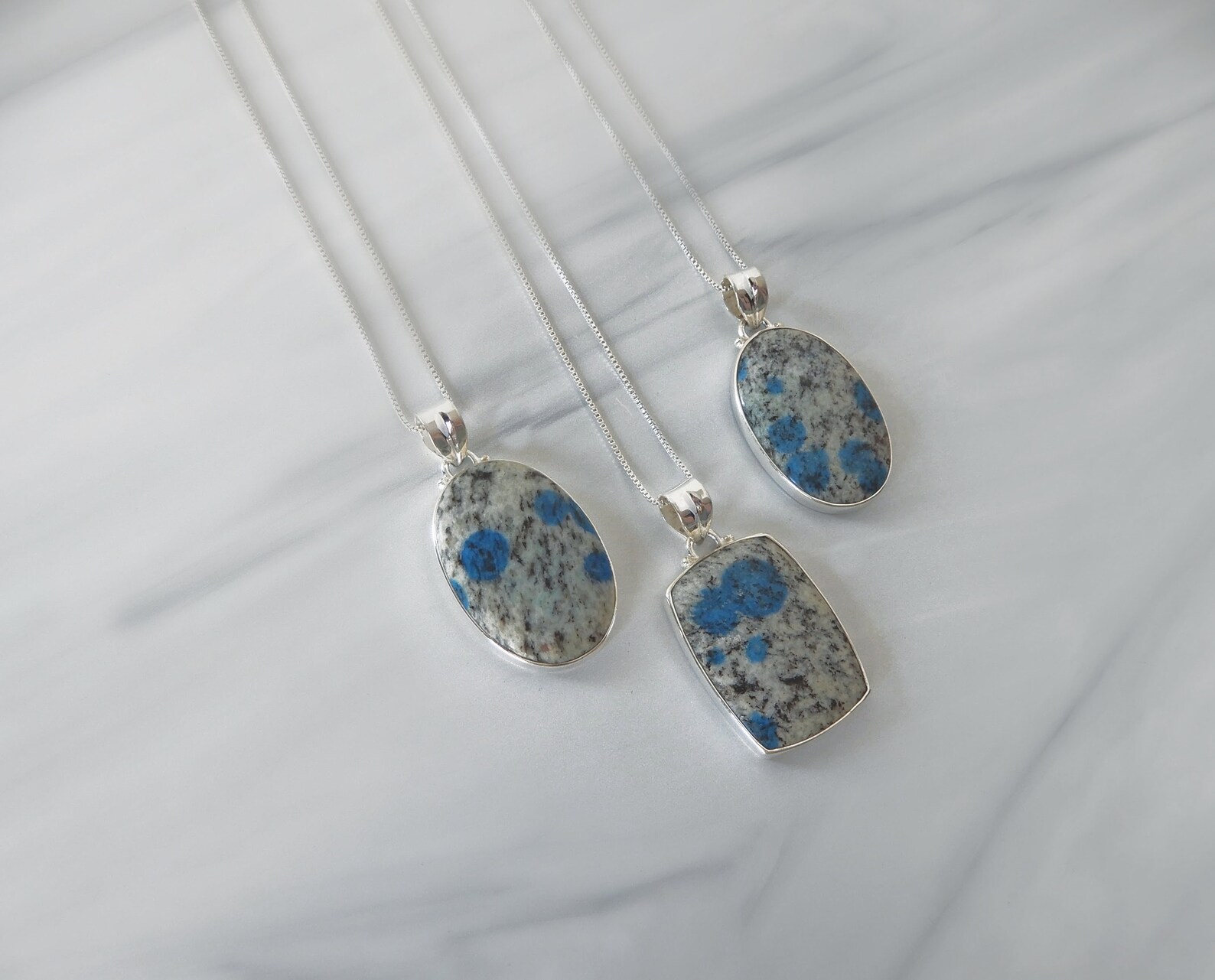 K2 Necklace Sterling Marble Gemstone Healing Crystal Blue | Etsy