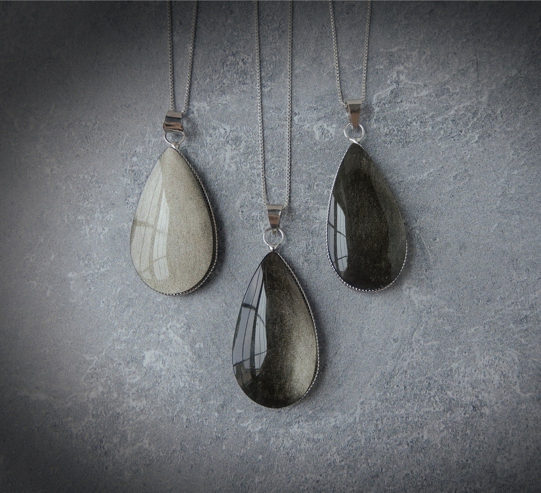 Obsidian Necklace, Obsidian Pendant, Golden Obsidian Necklace, Sterling ...