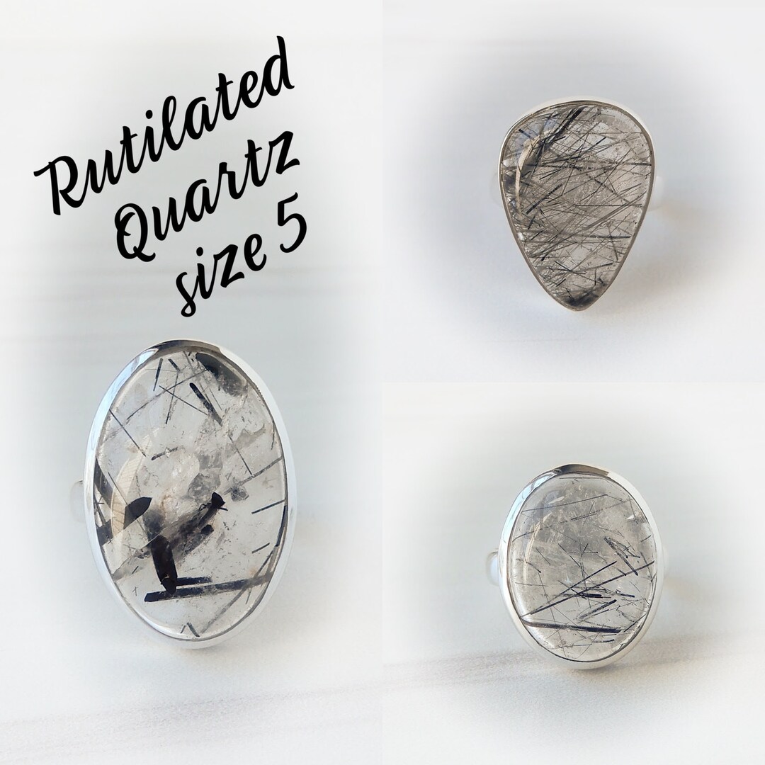 Rutilated Quartz Ring, Sterling Silver Quartz Ring, Black Rutile Quartz ...