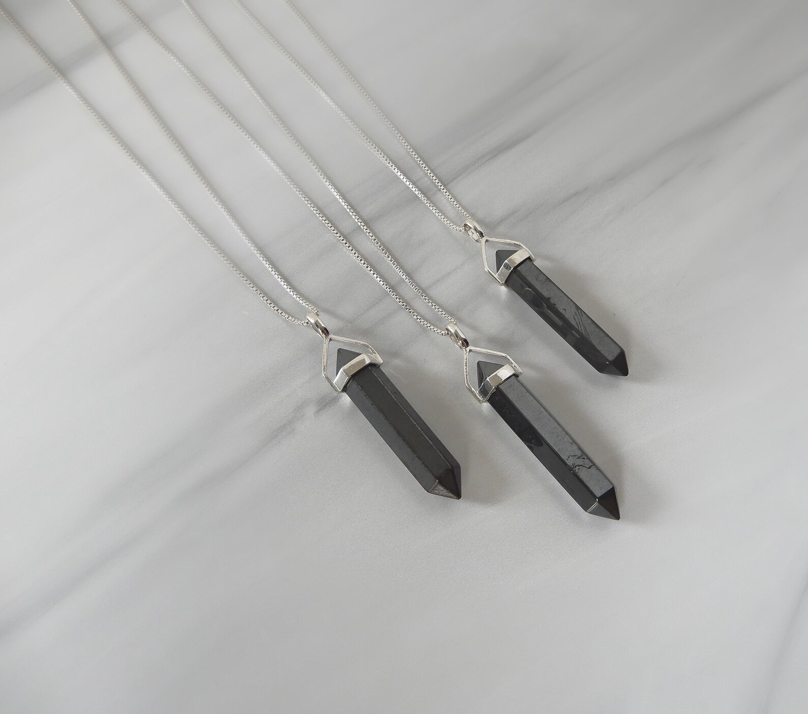 Hematite Necklace, Silver Hematite Point Pendant, Sterling Gemstone ...