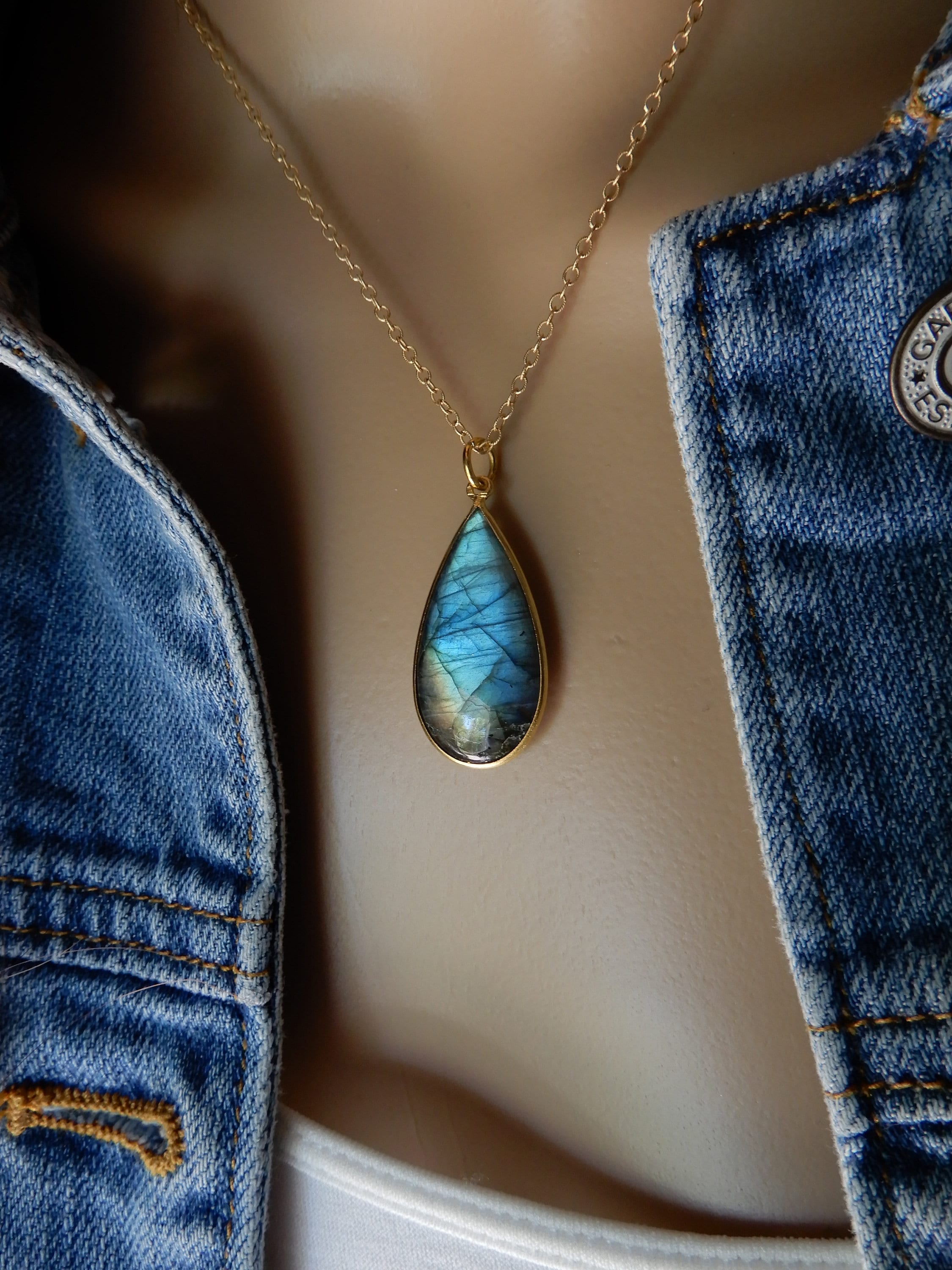 Labradorite Necklace Labradorite Pendant Blue Flash | Etsy