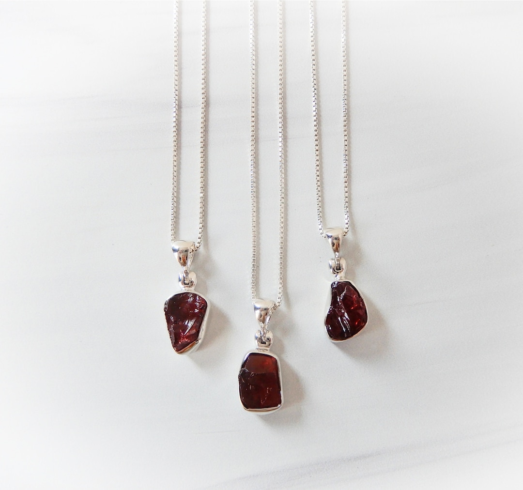 Garnet Necklace Sterling Silver • Raw Red Garnet Pendant • Silver ...