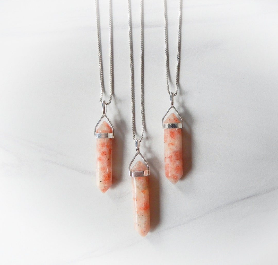 Sunstone Gemstone Necklace Sterling Silver • Genuine Orange Sunstone ...