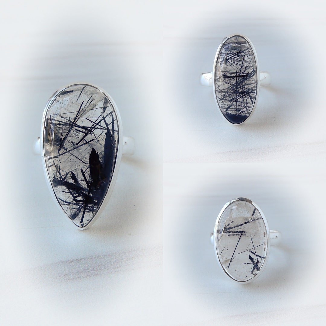 Rutilated Quartz Ring Sterling Silver • Black Rutile Quartz Rings ...