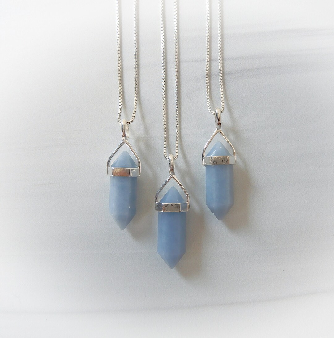 Angelite Necklace Sterling Silver • Blue Angelite Point • Sterling ...