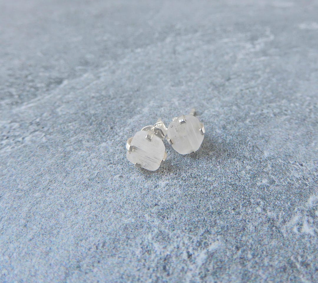 Selenite Earrings Sterling Silver • Gemstone Stud Earrings • Raw ...