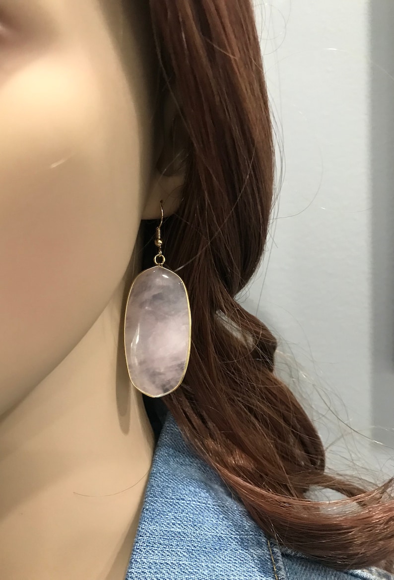 Rose Quartz Earrings Pink Stone Earring Large Rose Quartz - Etsy