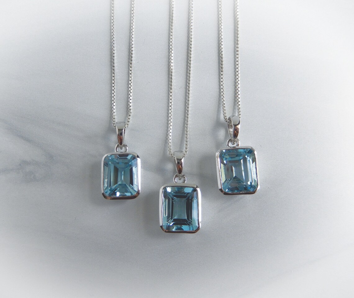 Blue Topaz Necklace Blue Topaz Pendant Sterling Blue Topaz | Etsy