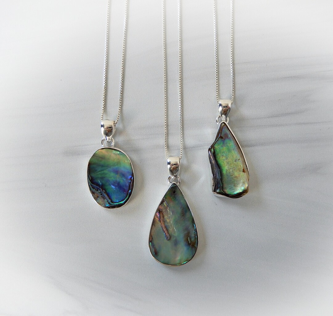 Genuine Abalone Shell Necklace Sterling Silver • Natural Colorful Shell ...