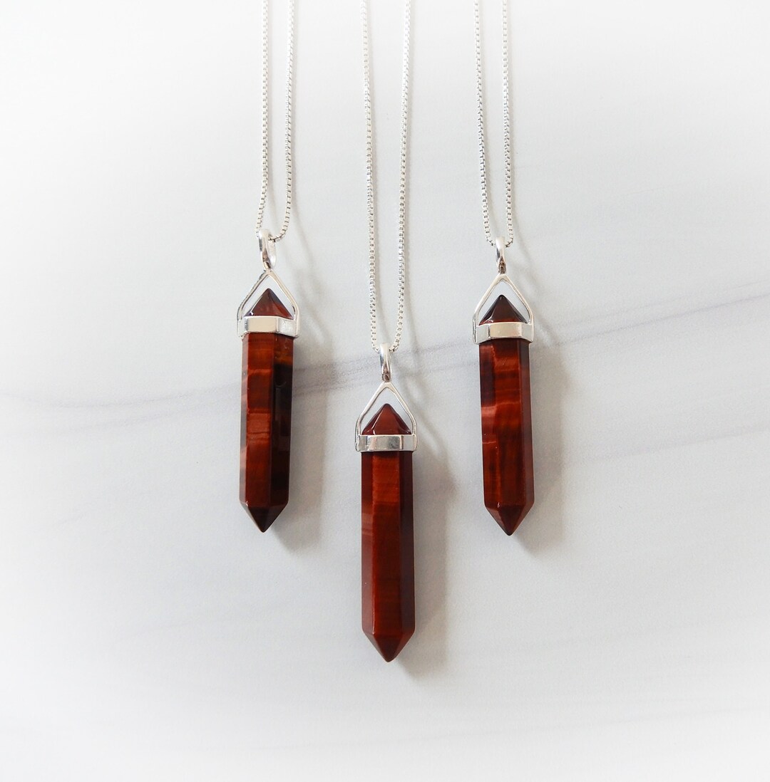 Red Tiger Eye Necklace Sterling Silver • Tigers Eye Point Pendant ...