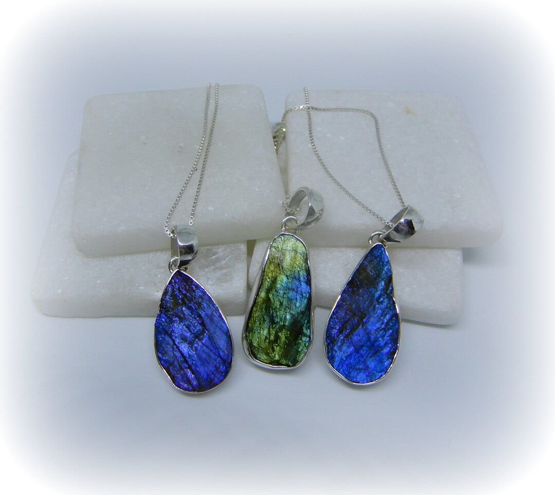 Labradorite Necklace, Sterling Silver Labradorite Necklace, Raw ...