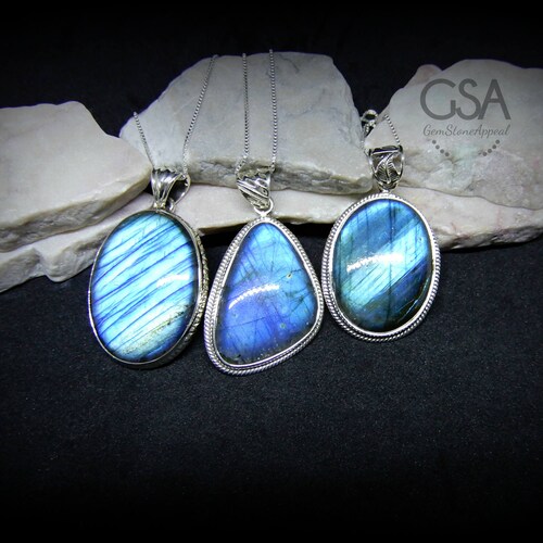 Large Labradorite Necklace Sterling Labradorite Pendant - Etsy