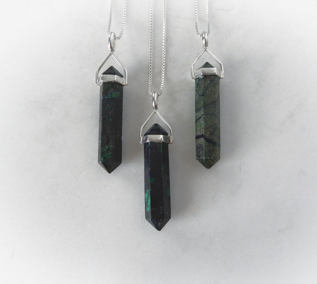 Azurite Necklace Sterling Silver • Azurite Point Pendant • Sterling ...