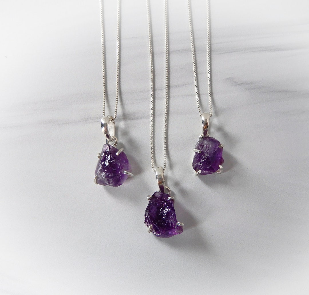 Amethyst Necklace, Rough Amethyst Pendant, Sterling Raw Amethyst Stone ...