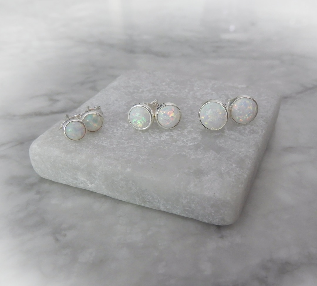 White Opal Earrings, Sterling White Opal Earrings, Opal Stud Earrings ...