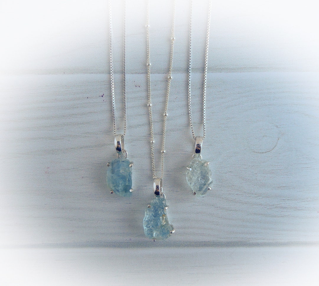 Aquamarine Necklace Sterling Silver • Aquamarine Pendant • Sterling Raw ...