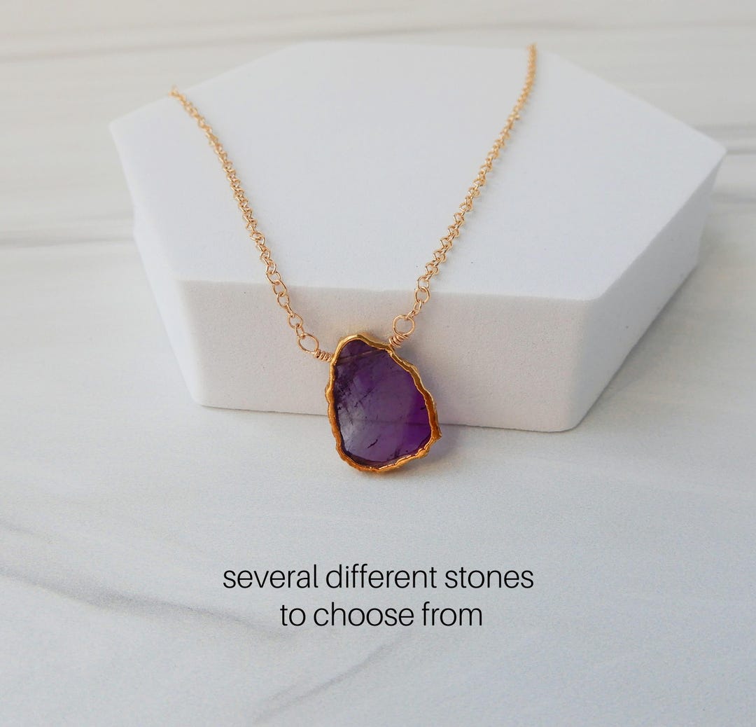 Gemstone Slice Pendant Necklace • Rough Crystal Slice • Raw Amethyst ...