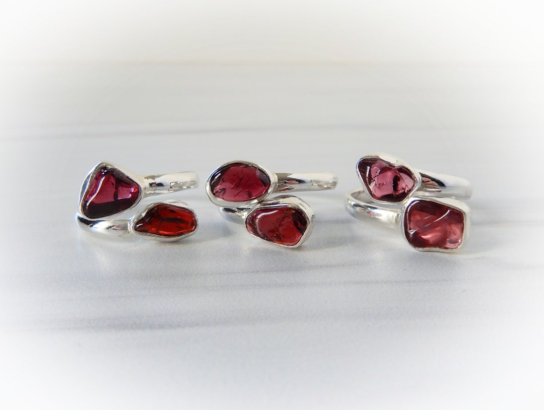 Garnet Ring Sterling Stone • Adjustable Garnet Rings • Genuine ...