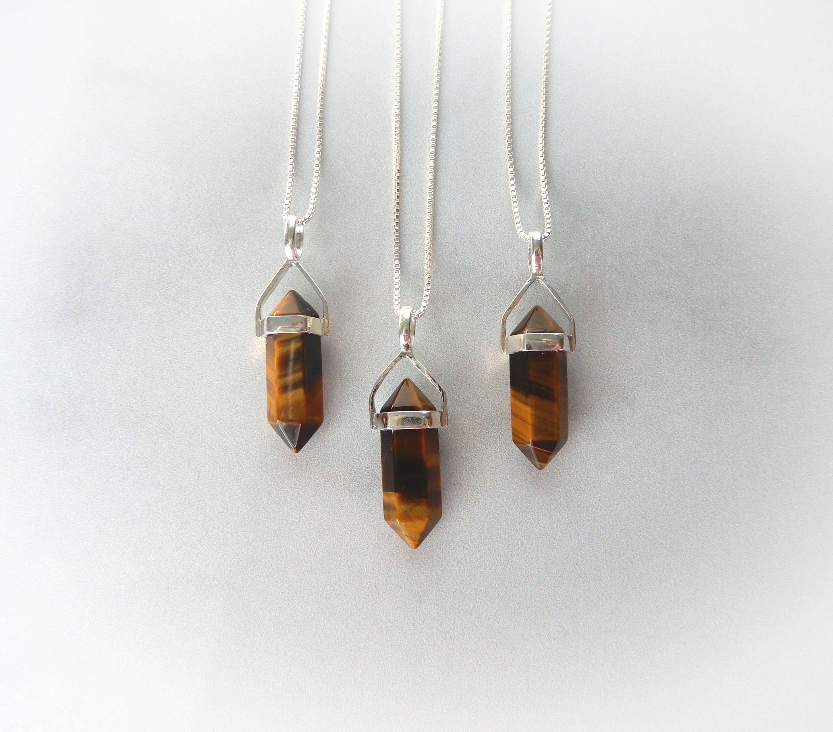Tiger Eye Necklace Tigers Eye Point Pendant Sterling | Etsy