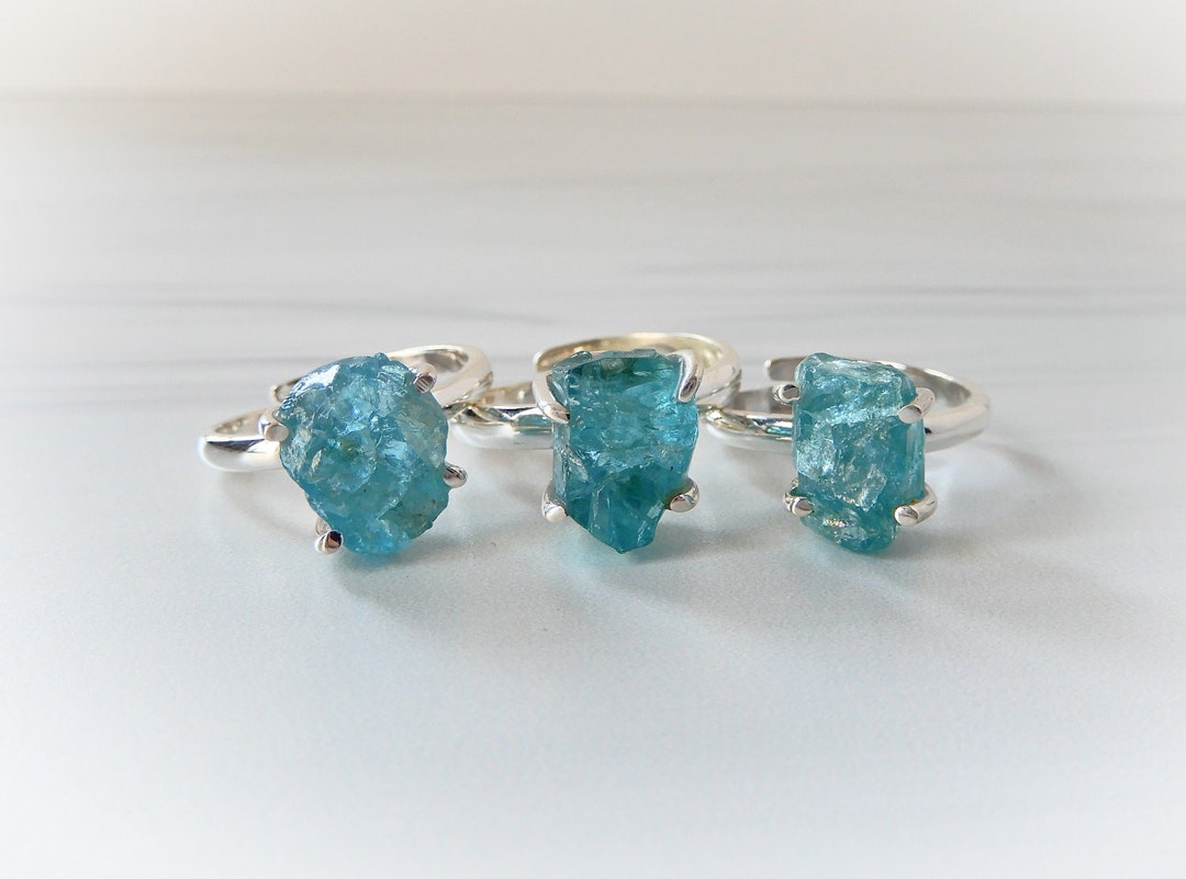 Apatite Rings Sterling Silver • Blue Apatite Rings • Sterling Raw ...