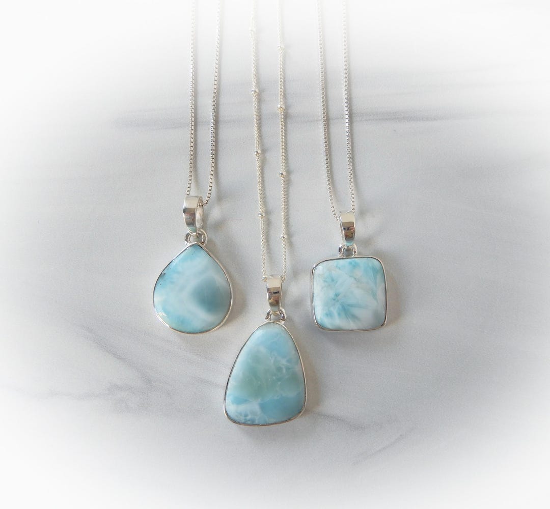 Genuine Larimar Necklace Sterling Silver • Caribbean Larimar Pendant ...