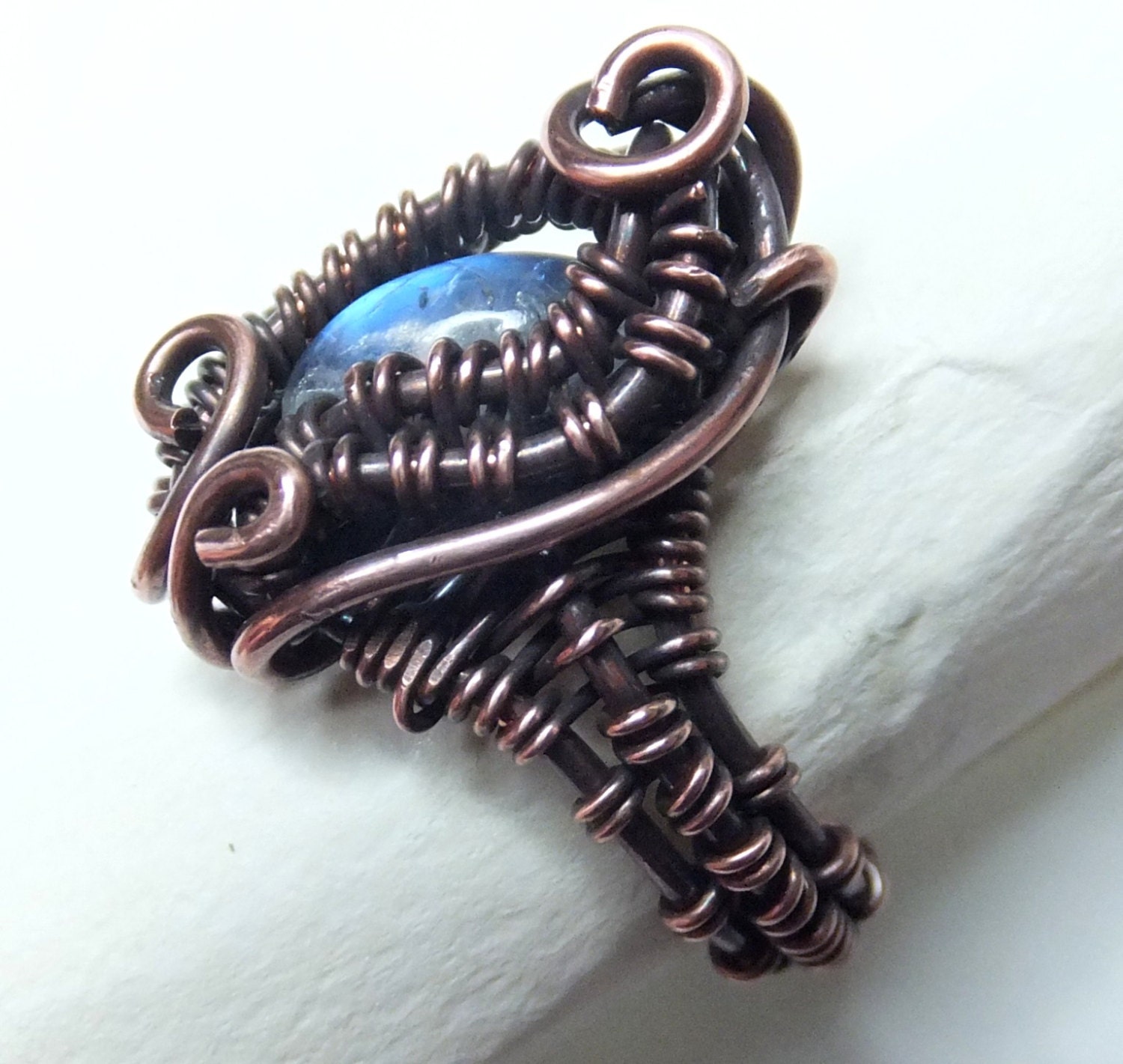 Wire-wrapped Copper & Rainbow Moonstone Ring Gothic Blue | Etsy