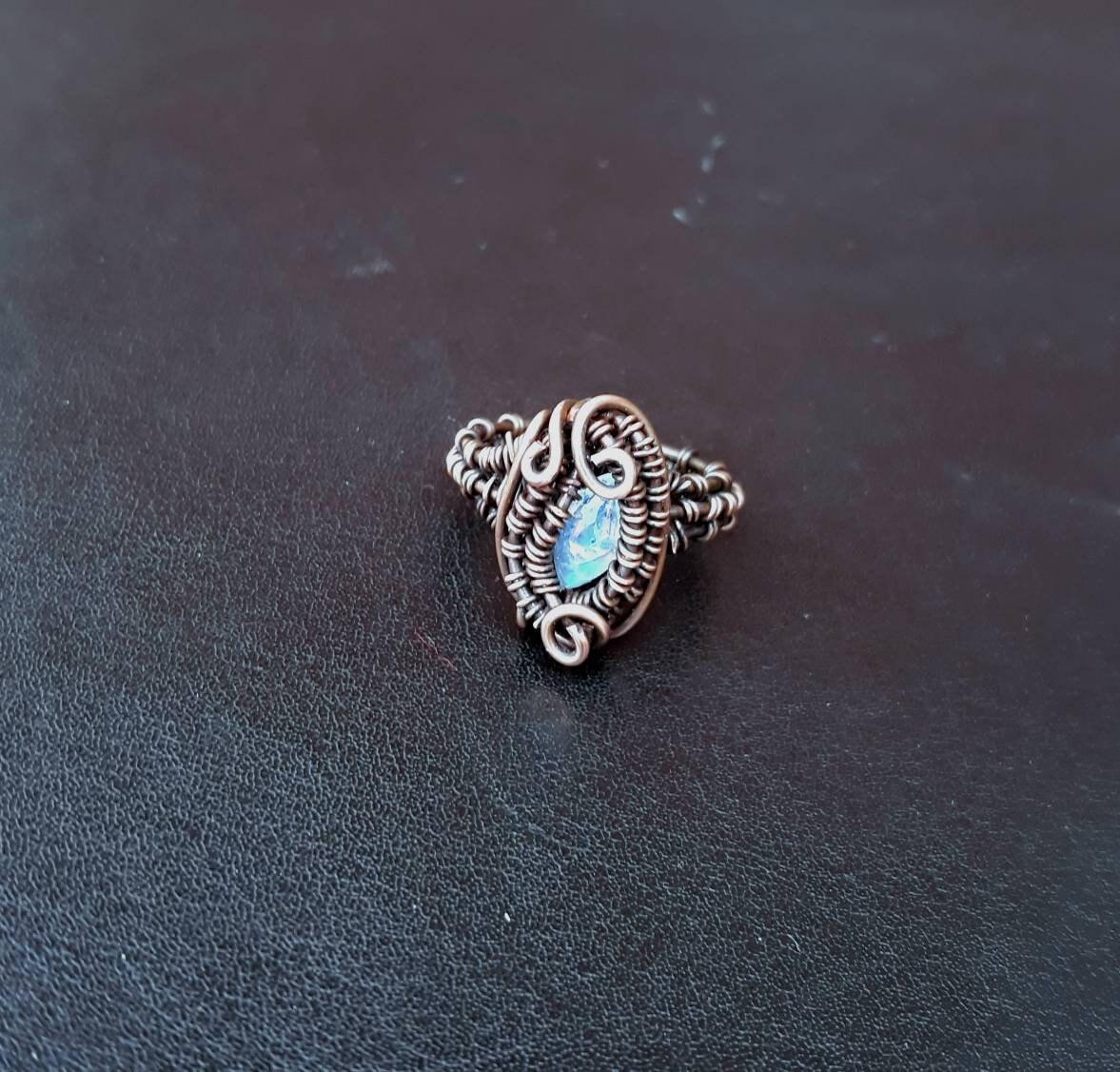 Wire-wrapped Copper & Rainbow Moonstone Ring Gothic Blue | Etsy