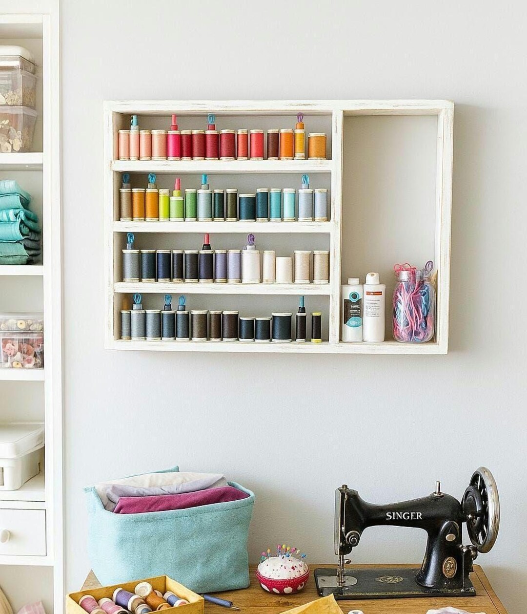 Rustic Wooden Thread Organizer Shelf: Farmhouse Sewing Room Decor - Etsy