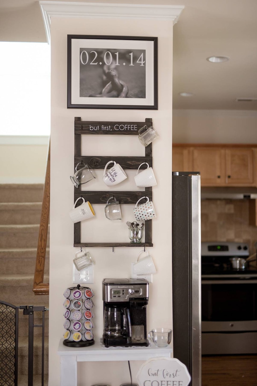 Rustic Wood Coffee Cup Rack: Kitchen Coffee Bar Decor - Etsy