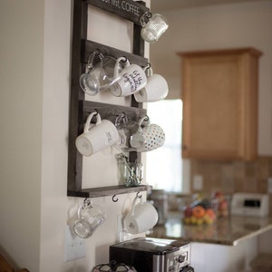 Rustic Wood Coffee Cup Rack: Kitchen Coffee Bar Decor - Etsy