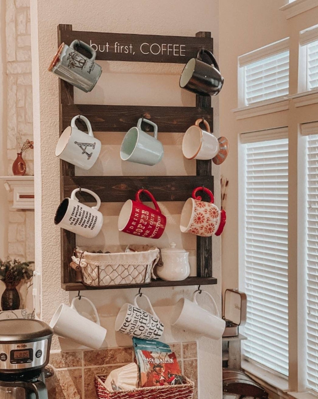 Customizable Coffee Mug Rack – Wall Mounted Coffee Bar Organizer ...