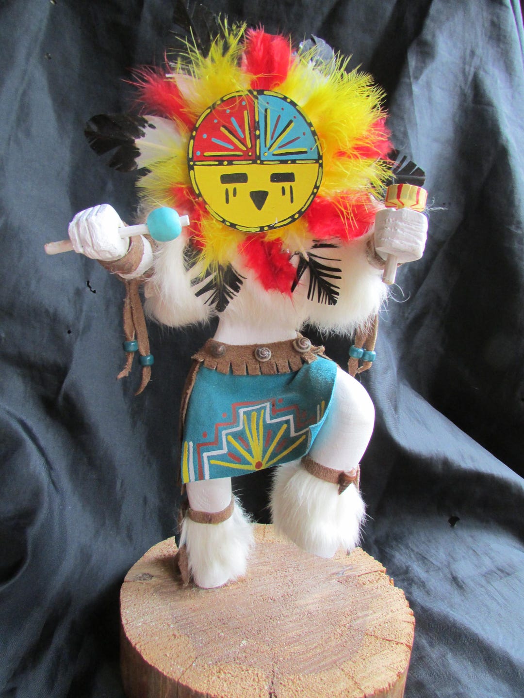Native Authentic 15" Sunface Kachina -by Alta Apachito 1980's Beautiful ...