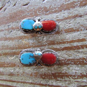 Effie C Turquoise/coral Earrings Gorgeous Zuni, 1 1/8 - Etsy
