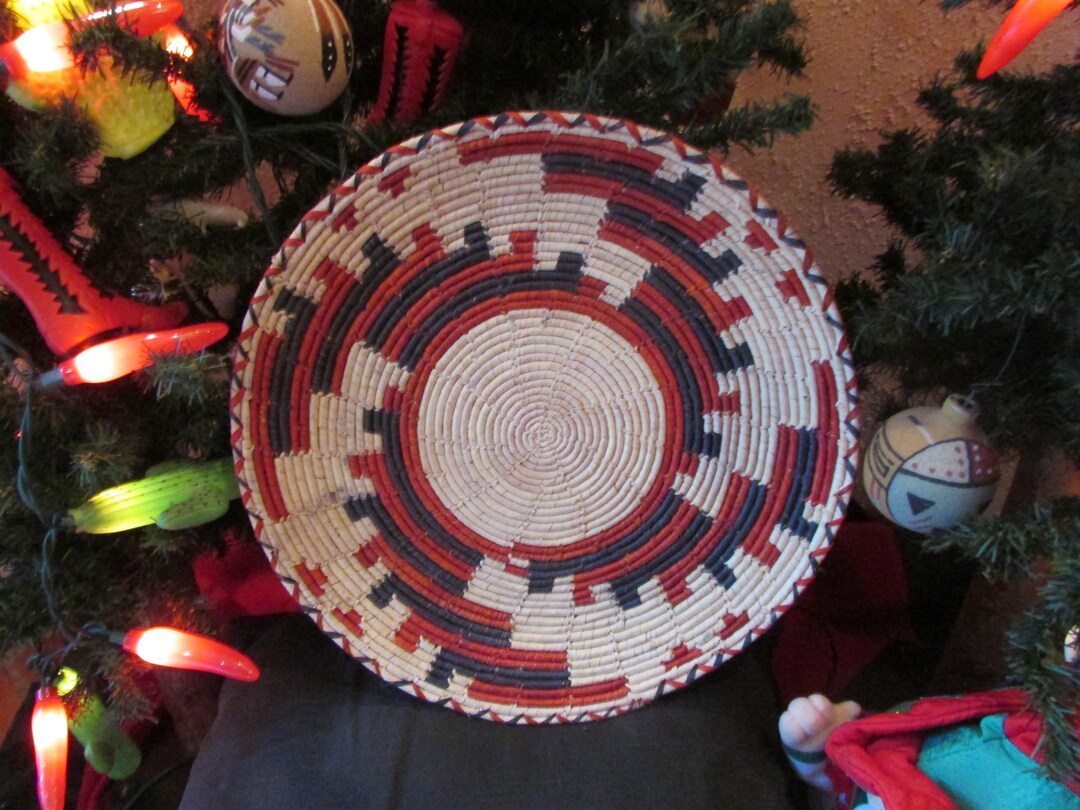 HOPI Inspired Whirling Wind and Star Wicker Basket Plaque Handwoven 13 ...