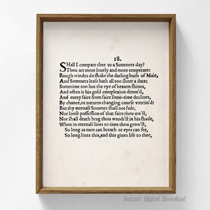 Shall I Compare Thee to a Summers Day William Shakespeare - Etsy
