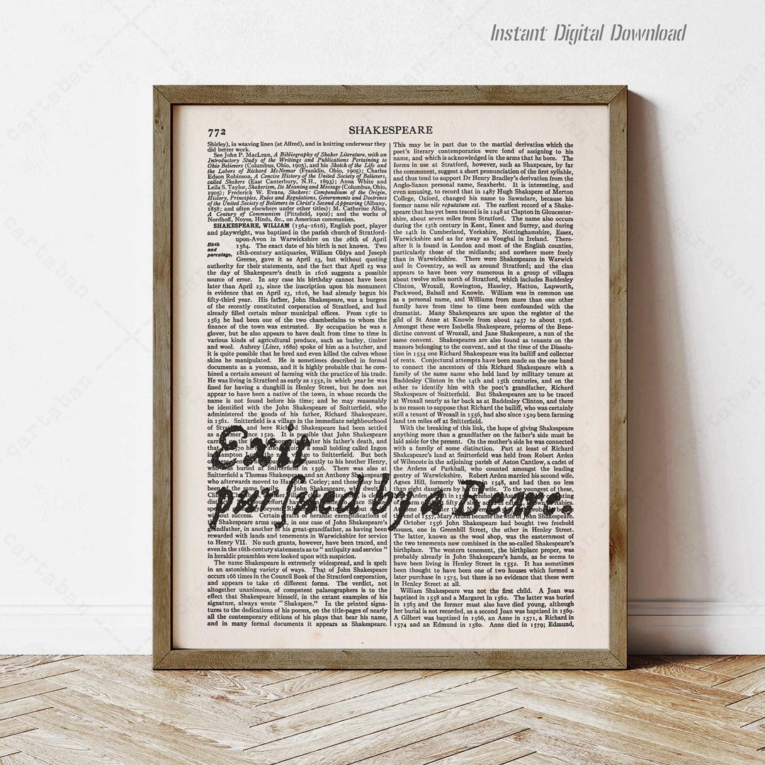 Shakespeare Quote, Exit Pursued by a Bear, Instant Download, Print ...