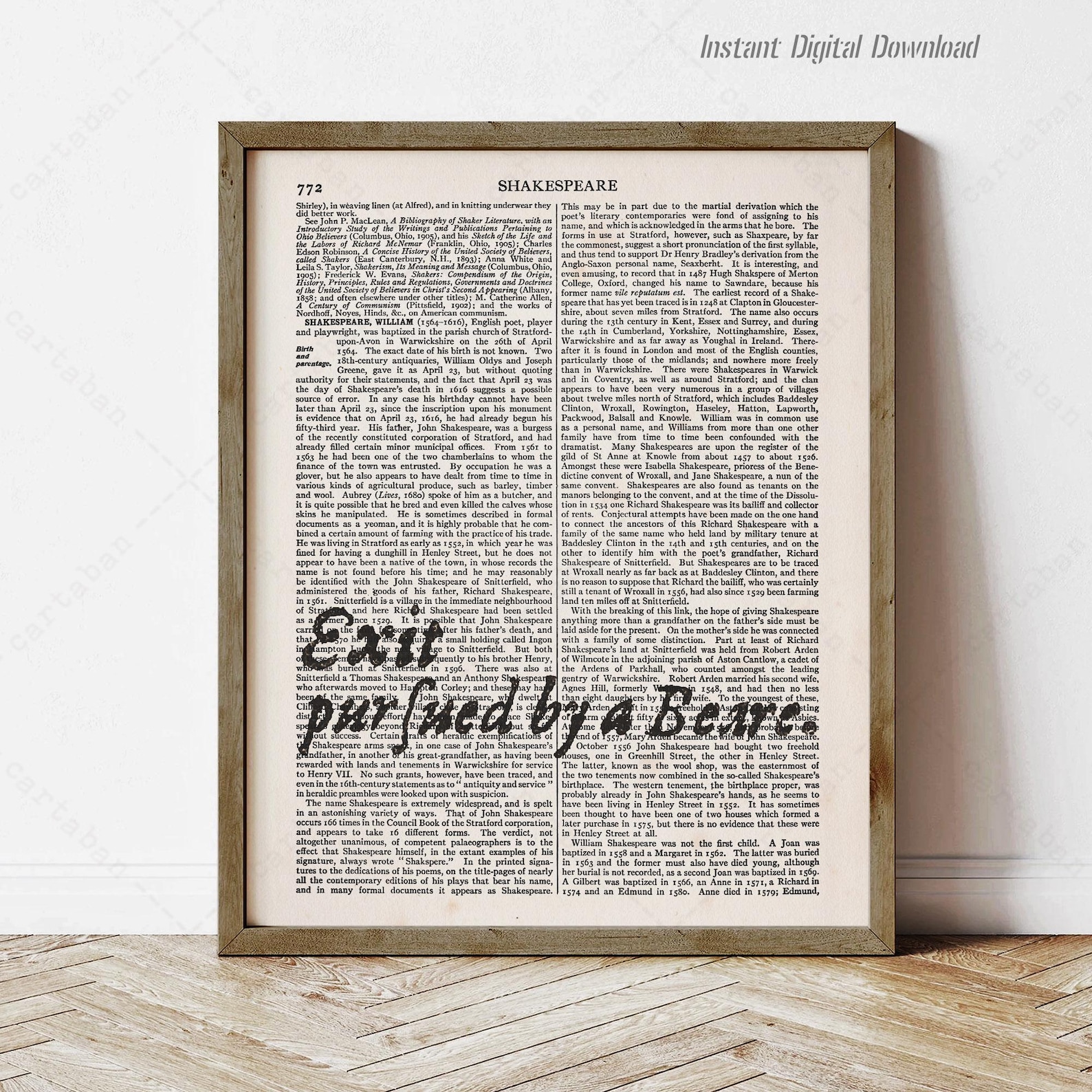 Shakespeare Quote, Exit Pursued by a Bear (instant Digital Download) - Etsy