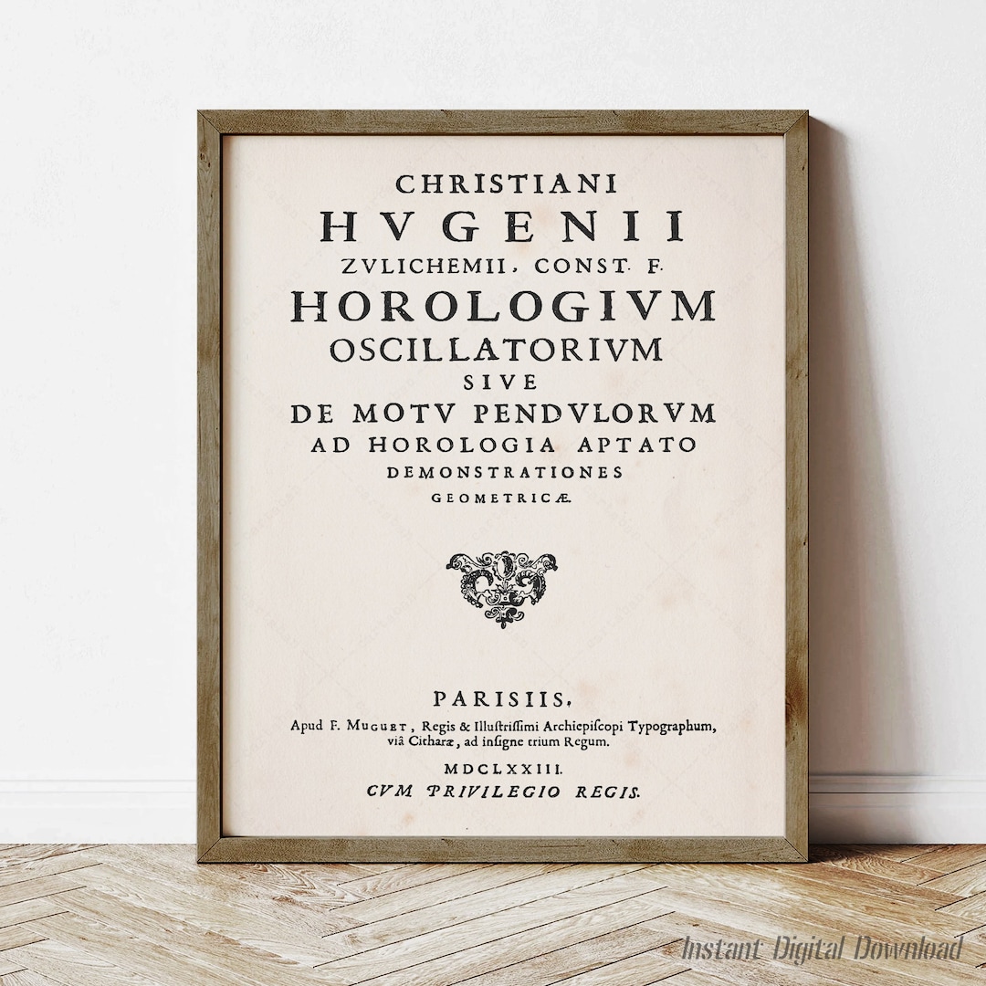 Horologium Oscillatorium by Christiaan Huygens, Instant Download, Title ...