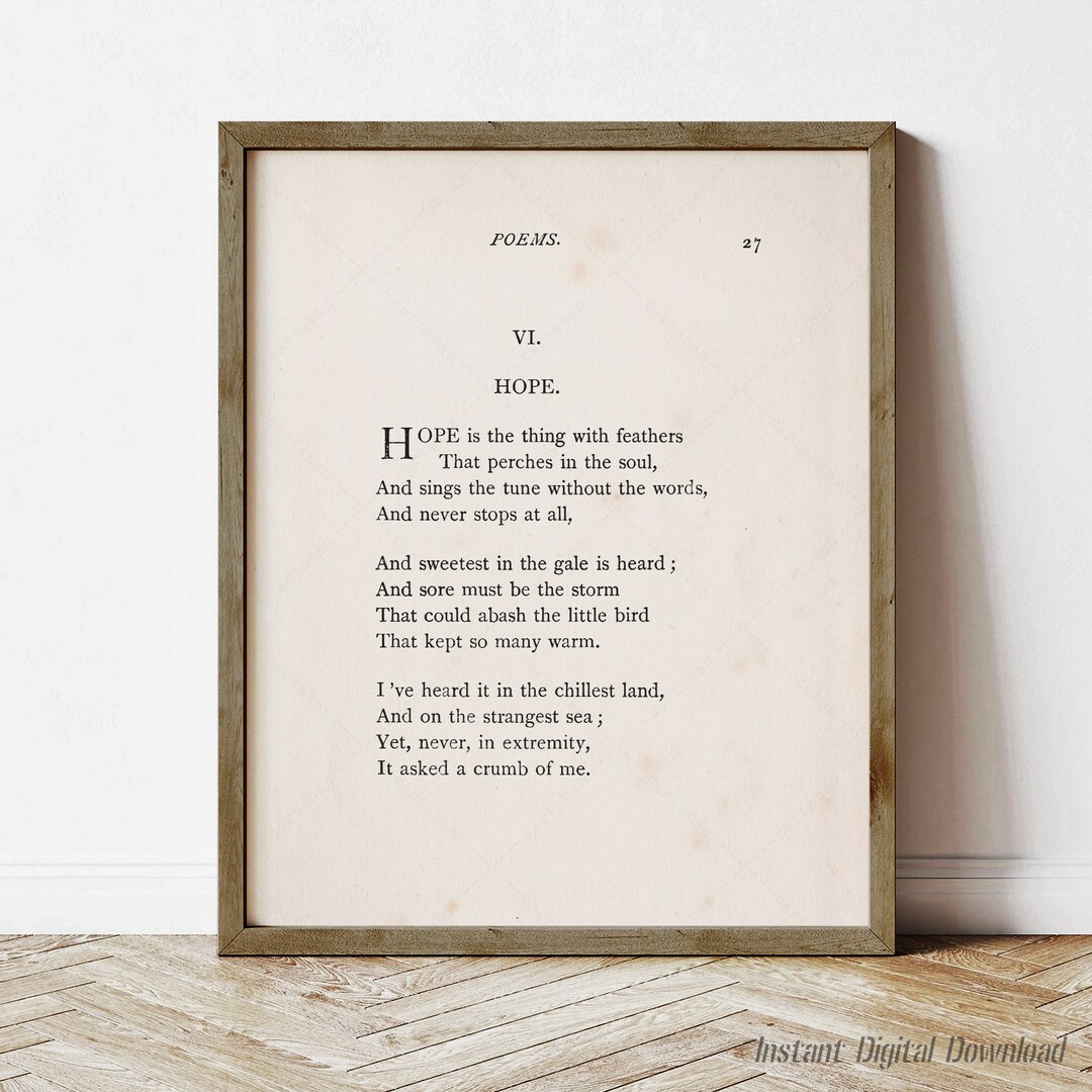 Hope by Emily Dickinson, Book Lovers Gifts, Instant Download, Print ...