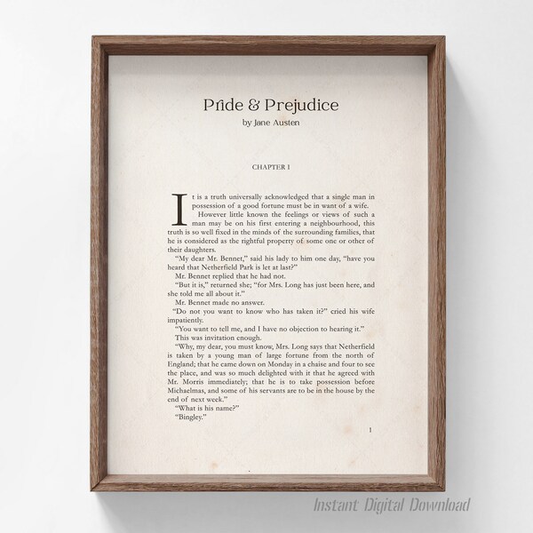 Pride and Prejudice Chapter 1 - Etsy UK