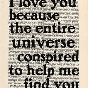 The Alchemist Quote by Paulo Coelho Print on an Antique Page, I Love You Because the Entire ...