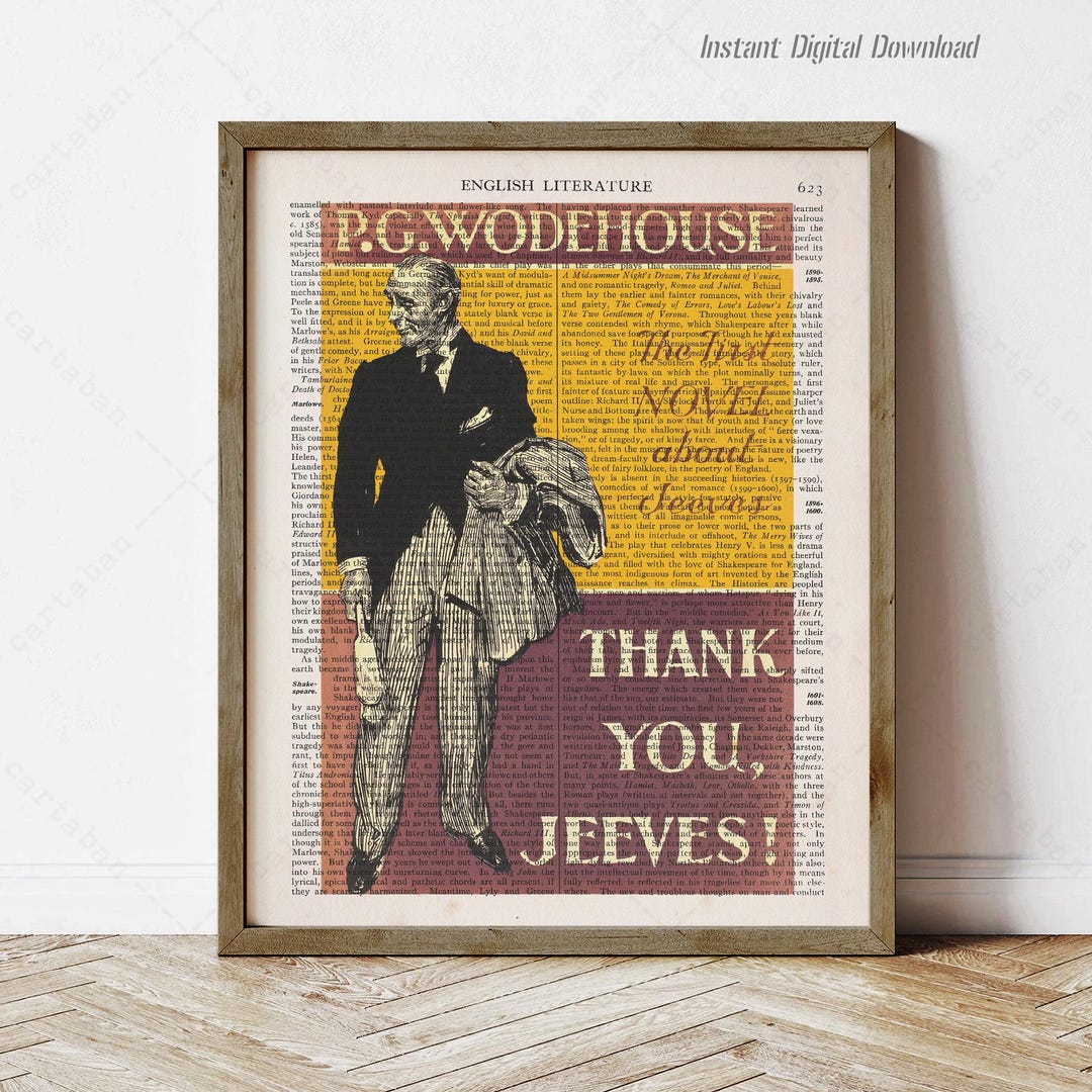 Thank You Jeeves by PG Wodehouse, Instant Download, Literary Poster ...