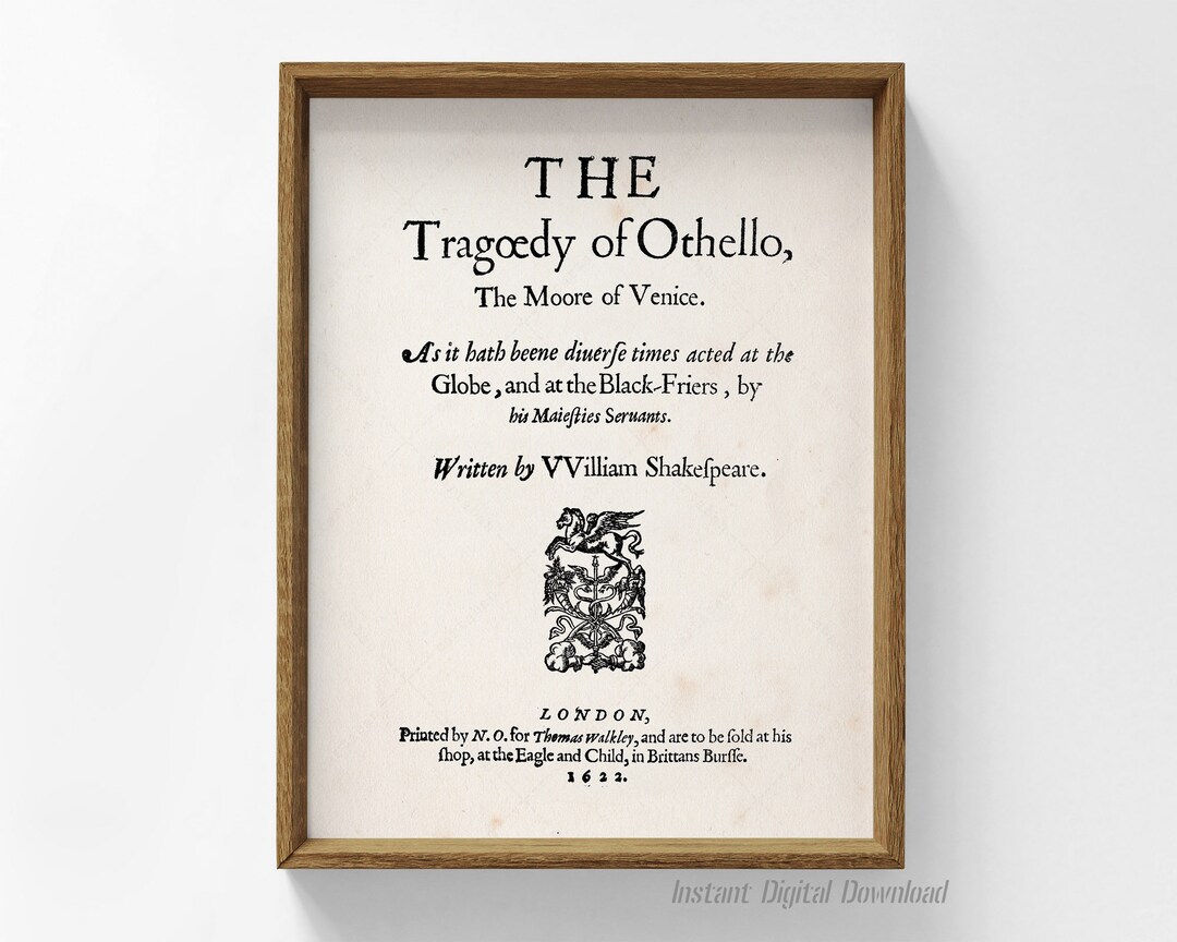 The Tragedy of Othello, William Shakespeare, Book Lovers Gifts, Instant ...
