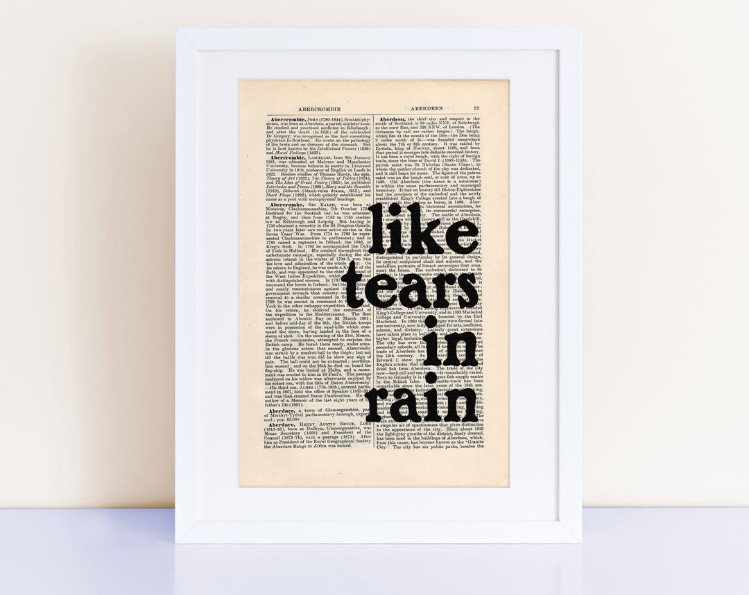 Like Tears in Rain Print on an Antique Page, Sci Fi Quote, Blade Runner ...