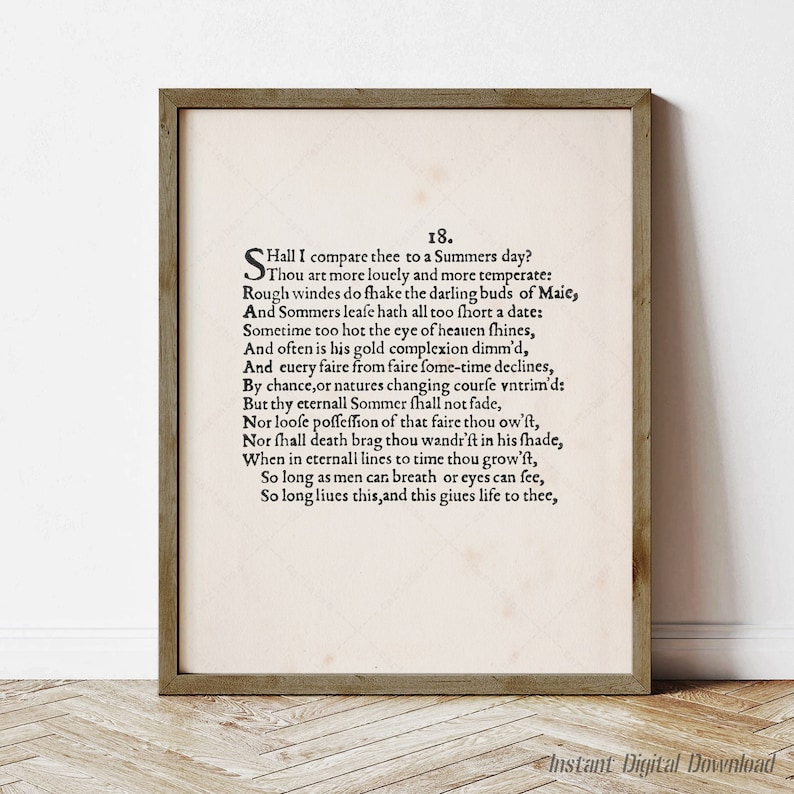 Shakespeare Sonnet 18, Literary Quote Poster (instant Digital Download ...